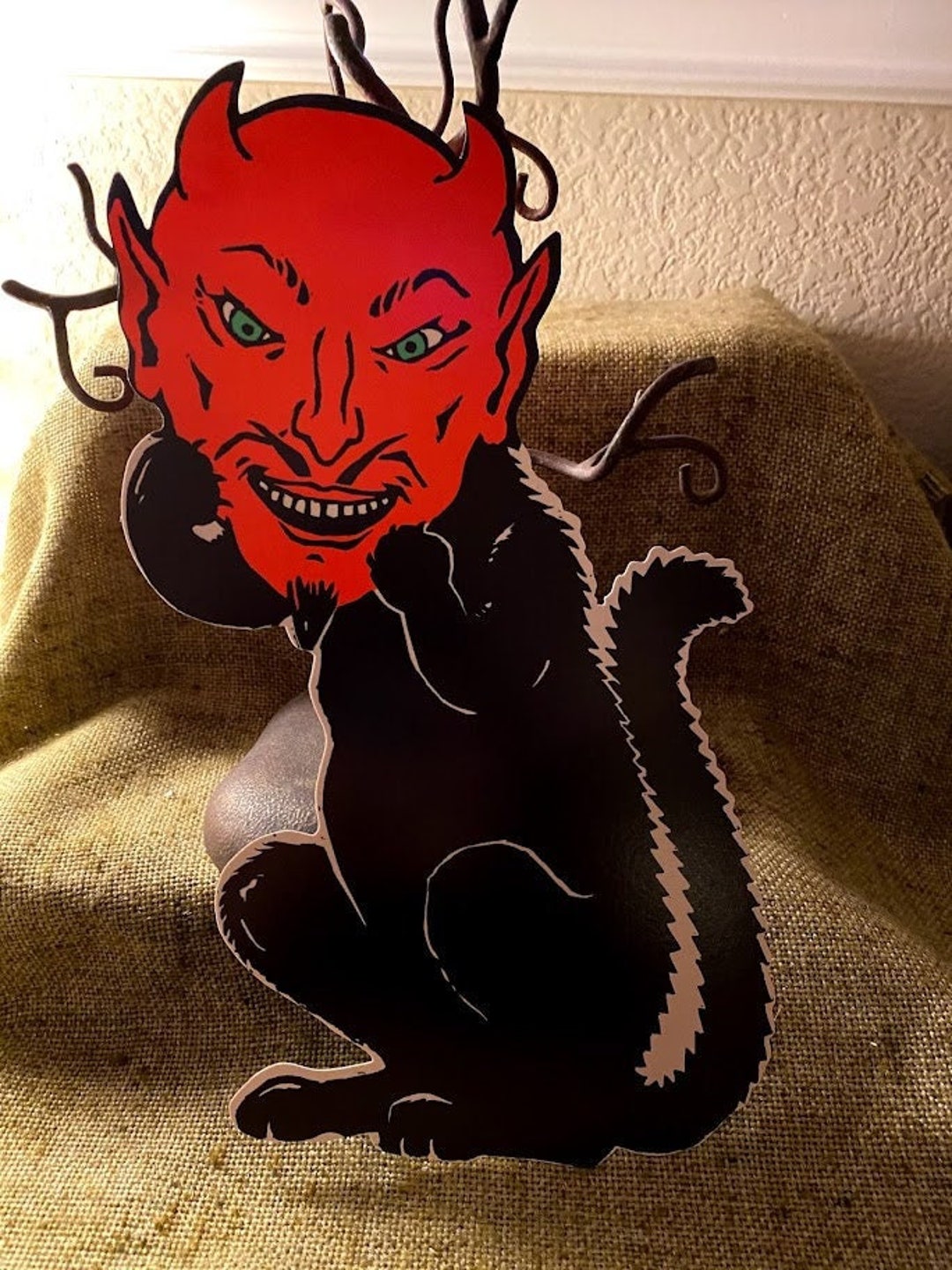 NOS Vintage Style Authentic Beistle 2 Sided Cutout Black Cat With Devil ...