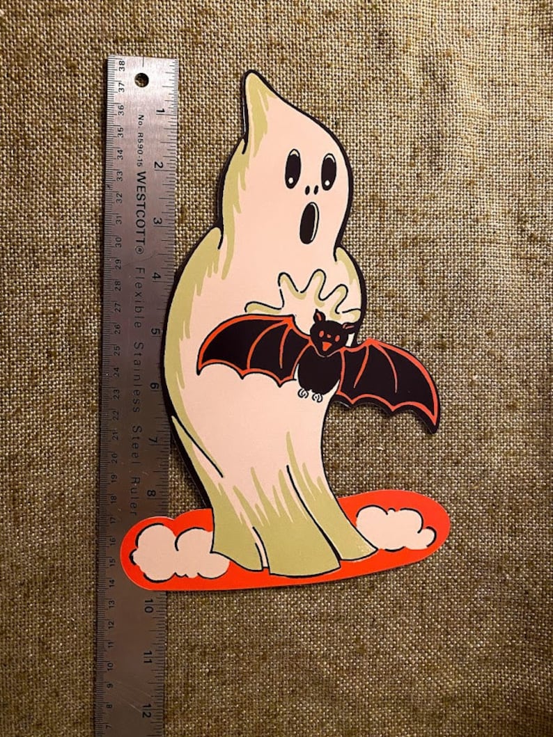 NOS Vintage Style Authentic Beistle 2 Sided Cutout Ghost and Bat ...