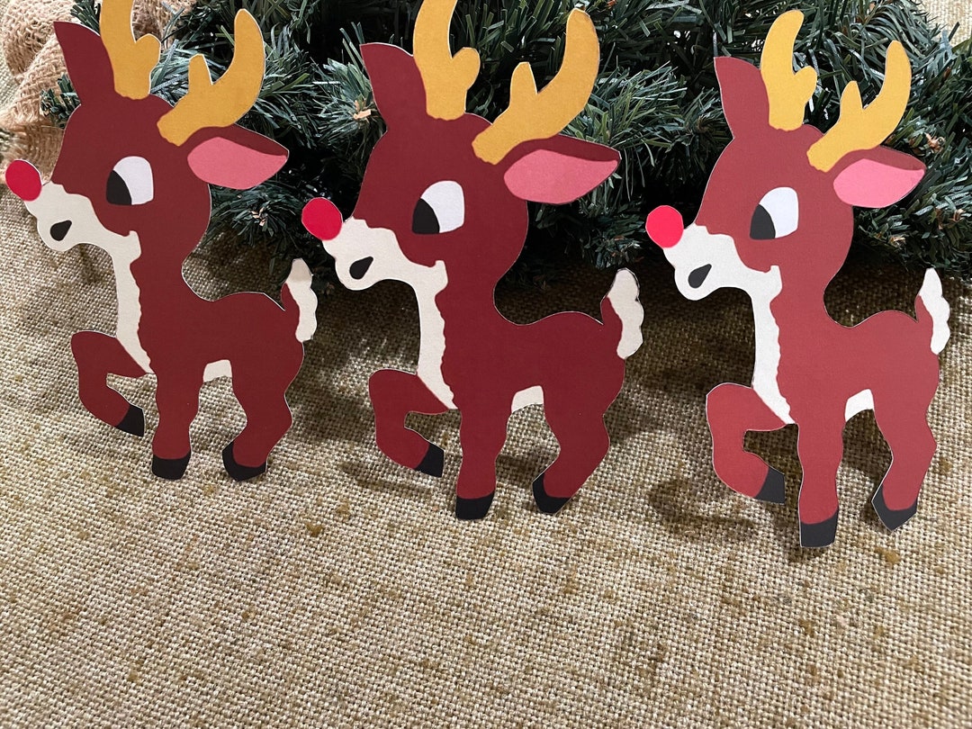 Sizes up to 17" Vintage Style Red Nose Reindeer Deer Hand Cut Cardstock ...