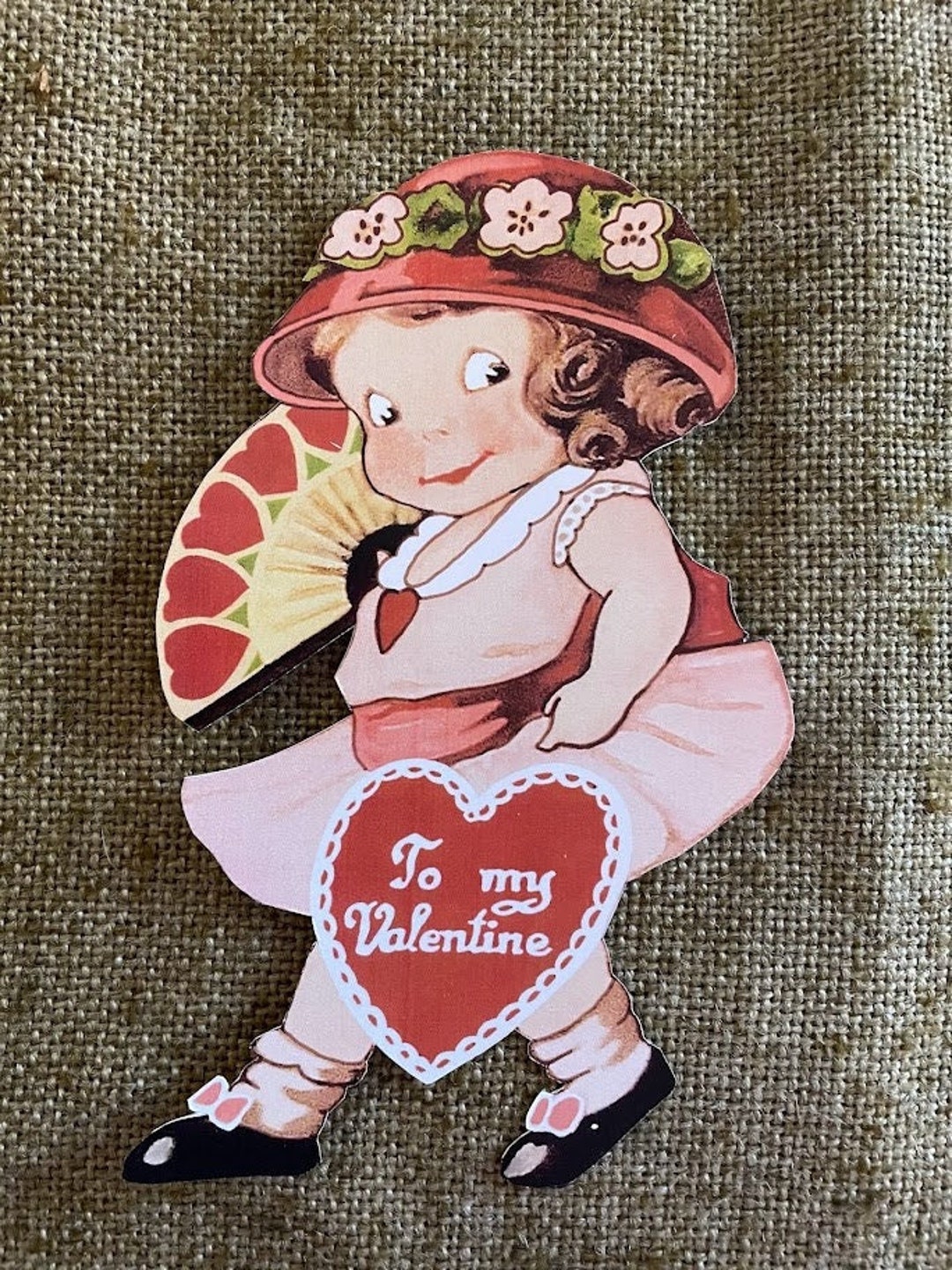 Sizes up to 16" Vintage 1940s Style Girl With Fan ,flowers on Hat ...