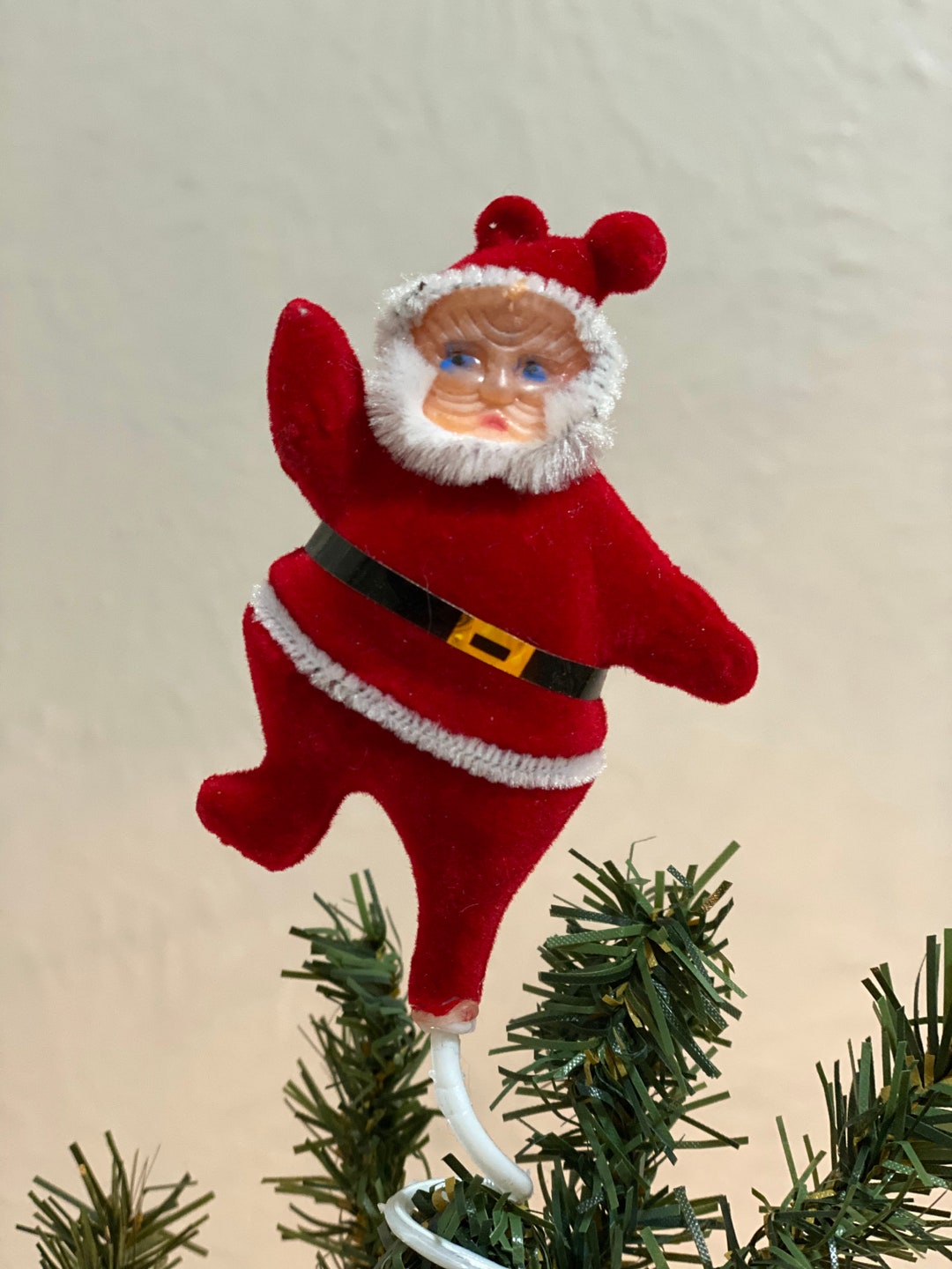 Vintage Style Jolly Santa Tree Topper for Small Tree,flocked Santa ...