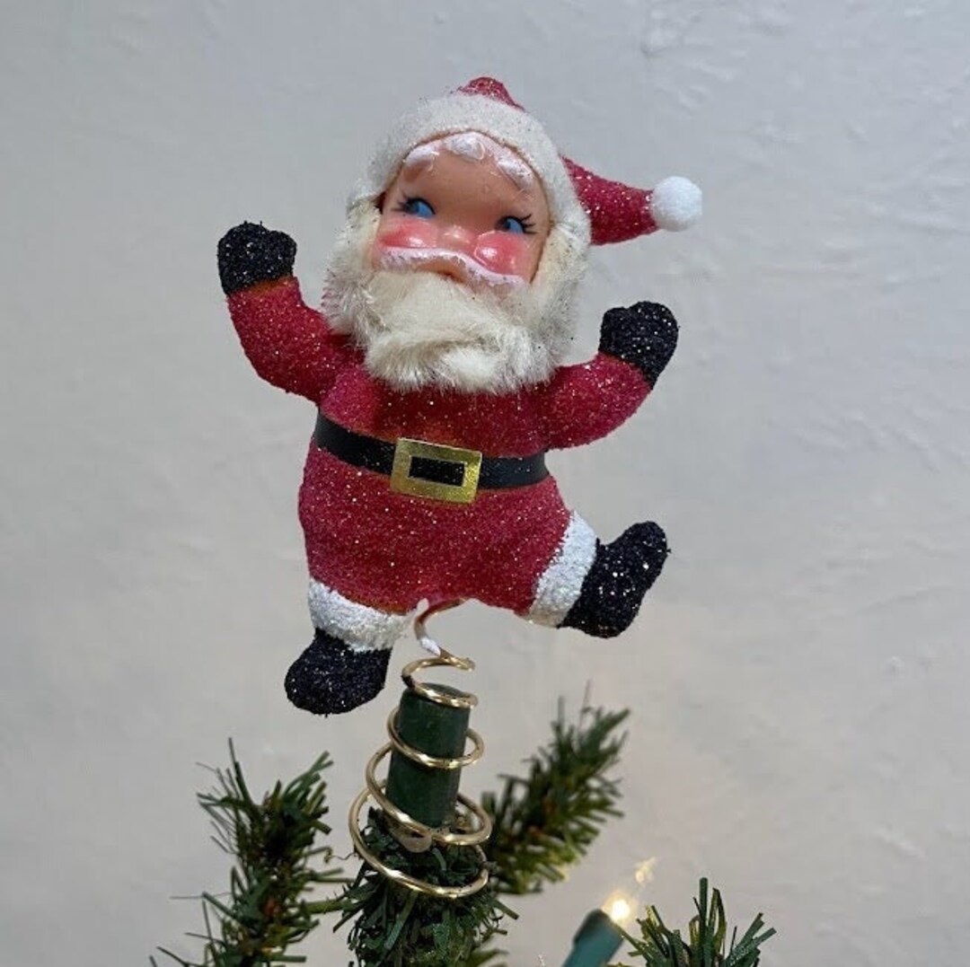 Vintage Mid Century Pink Jolly Santa Christmas Tree Topper for Small ...