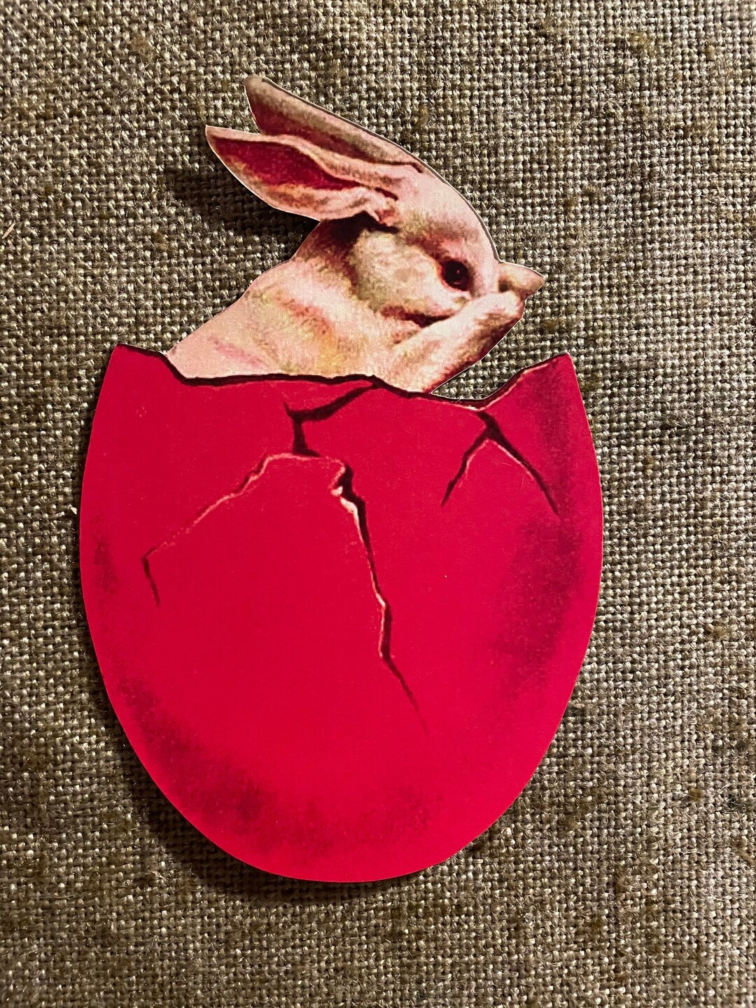 Sizes up to 16" Vintage Style Easter Rabbit Hatching From Red Egg Hand ...