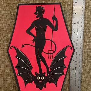 Sizes up to 14" Vintage Style Art Deco Devil With Fork Stands on Bat ...