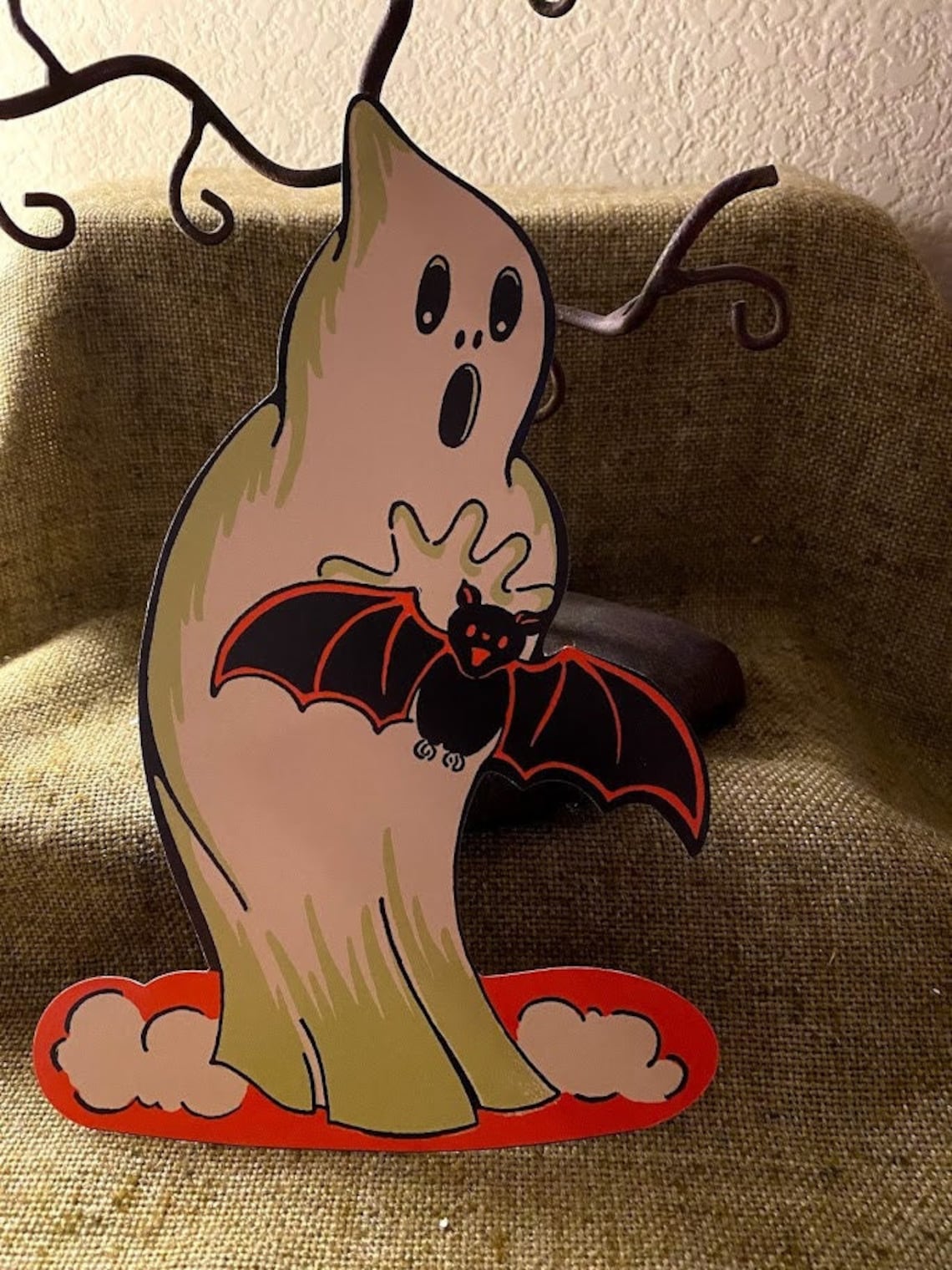 NOS Vintage Style Authentic Beistle 2 Sided Cutout Ghost and Bat ...