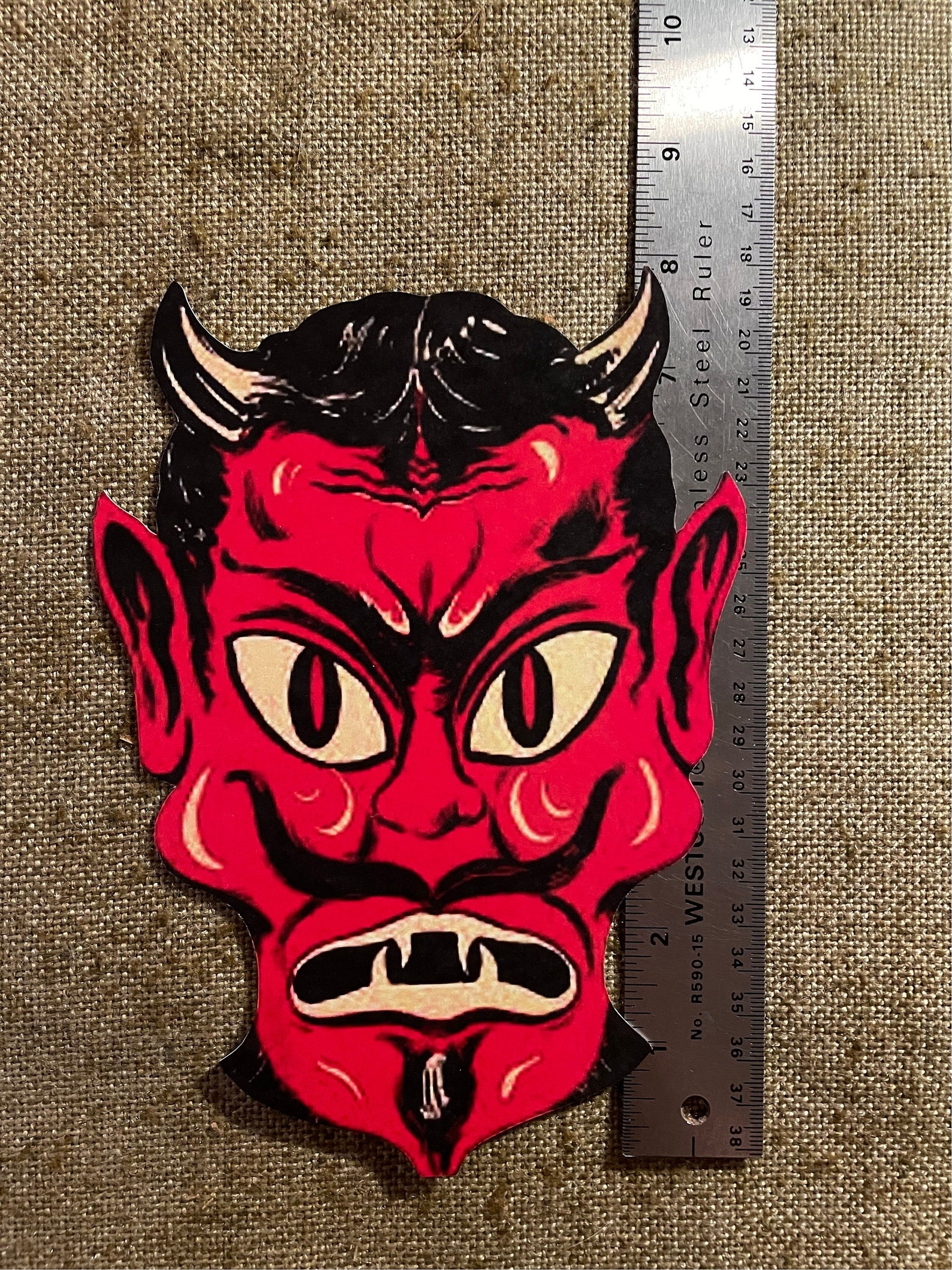 Sizes up to 15" Vintage Style Red Black Devil With Fangs and Mustache ...