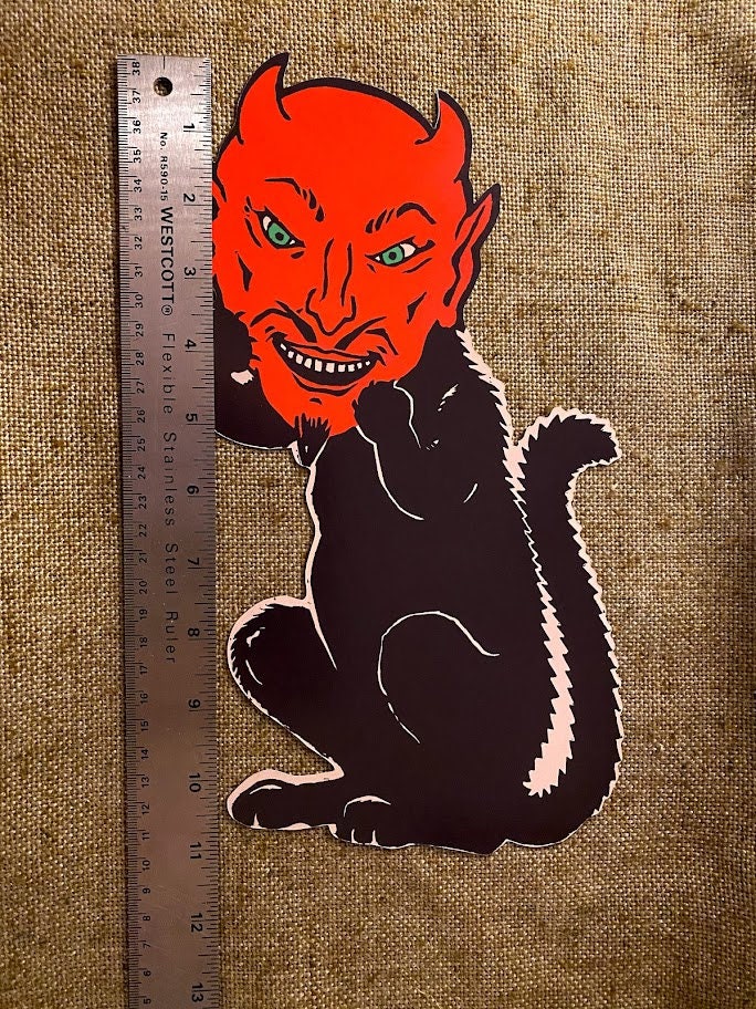 NOS Vintage Style Authentic Beistle 2 Sided Cutout Black Cat With Devil ...