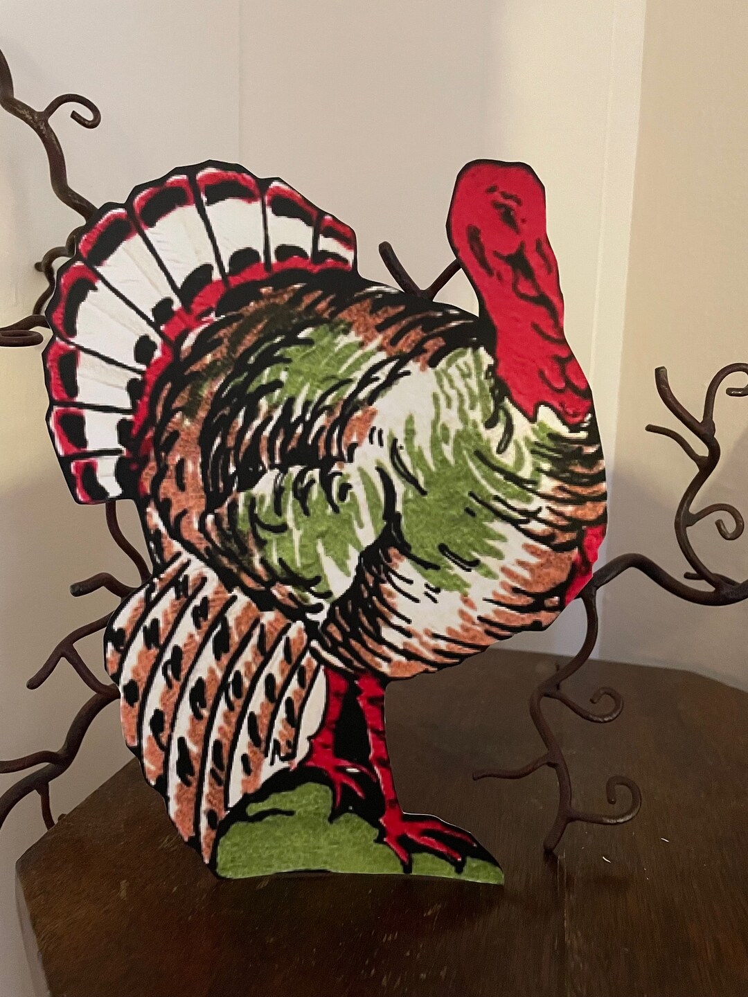 Sizes up to 14" Vintage Style Repro Green and Red Thanksgiving Turkey ...
