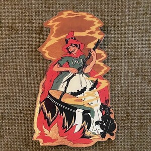 Sizes up to 16" Vintage Style Art Deco Witch in Red Cape Stirs Boiling ...