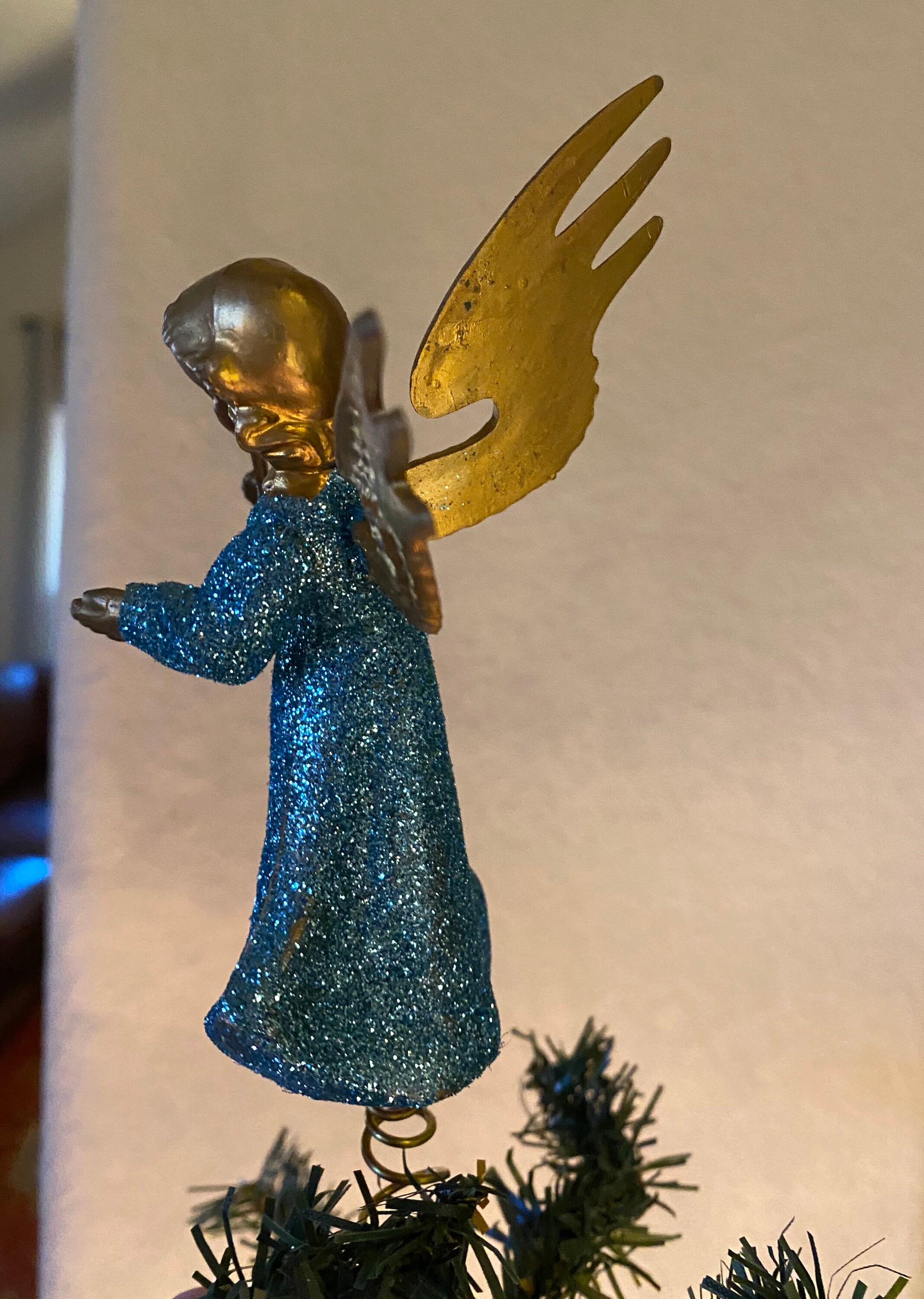 Vintage MCM Mini Feather Tree Topper, Vintage Gold Plastic Angel ...