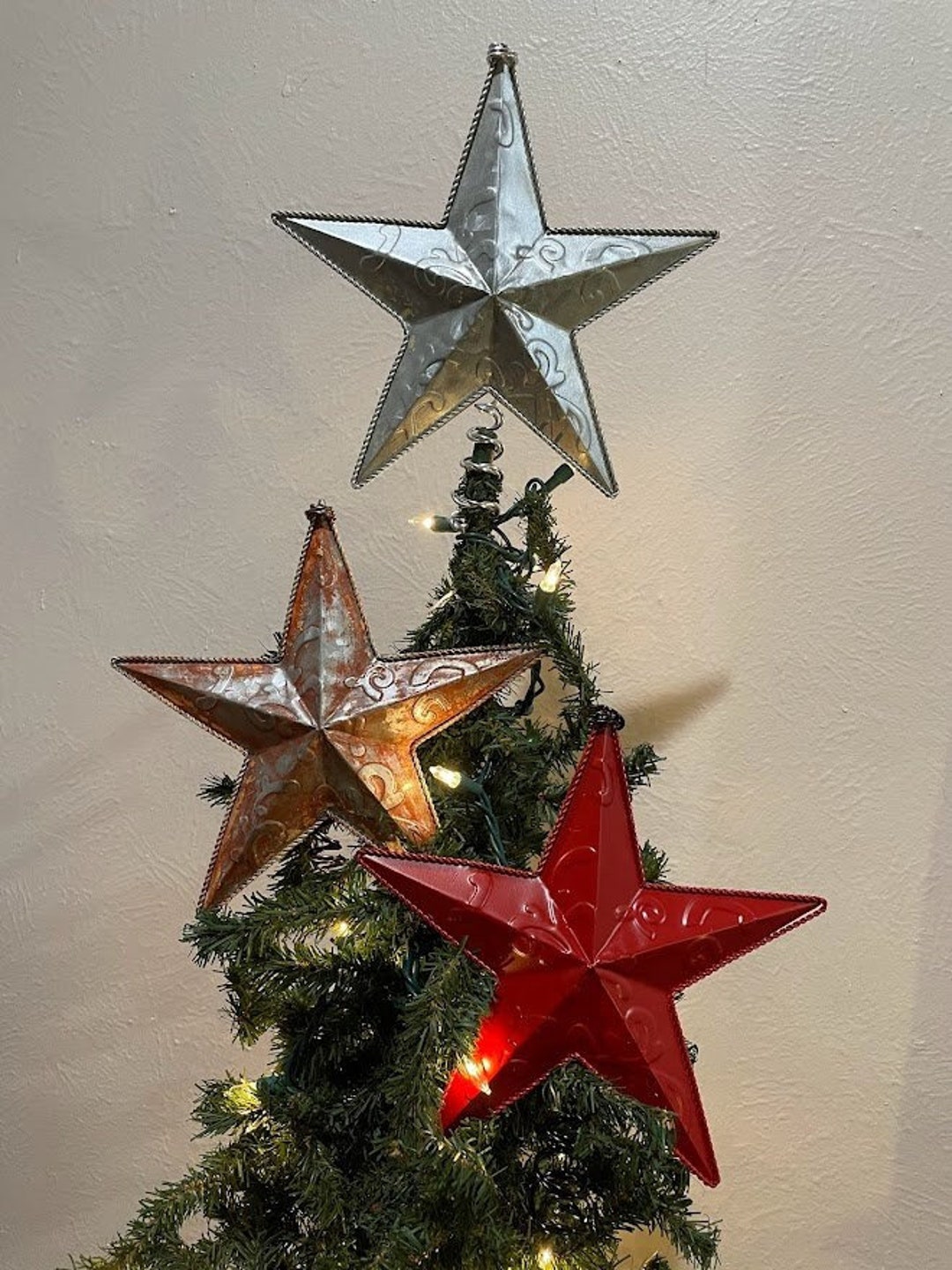 Choice of 3 Colors Vintage Style Galvanized Rustic Embossed Metal Star ...