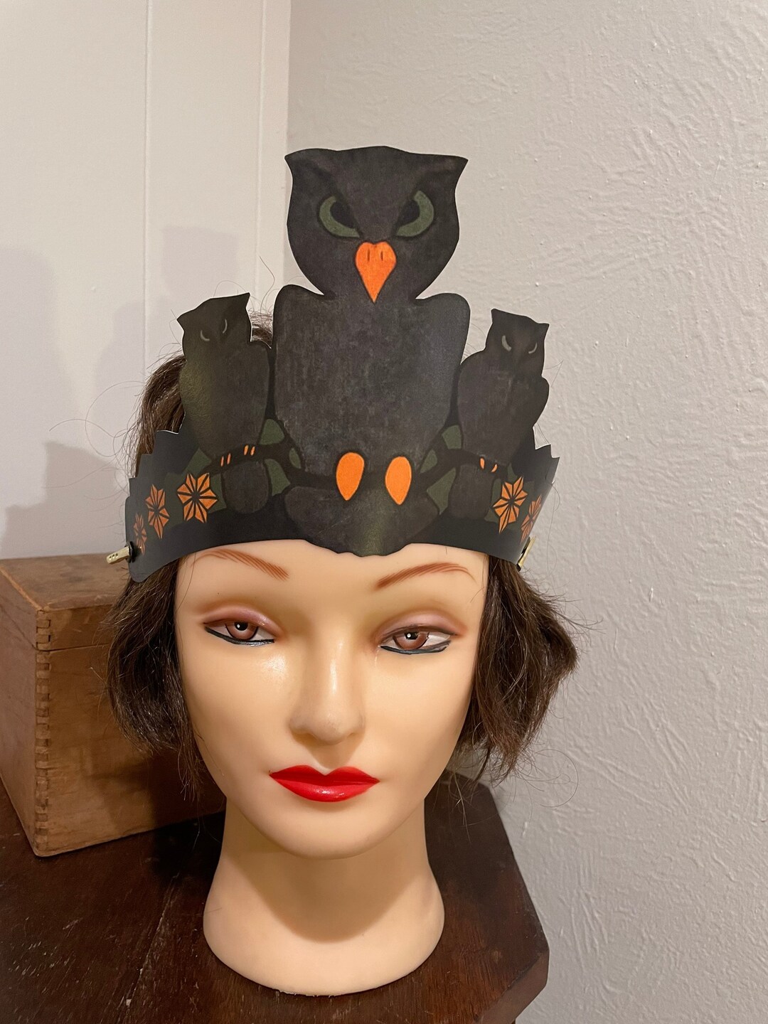 Vintage Style Three Owls Halloween Crown Headpiece HAT Headband Costume ...