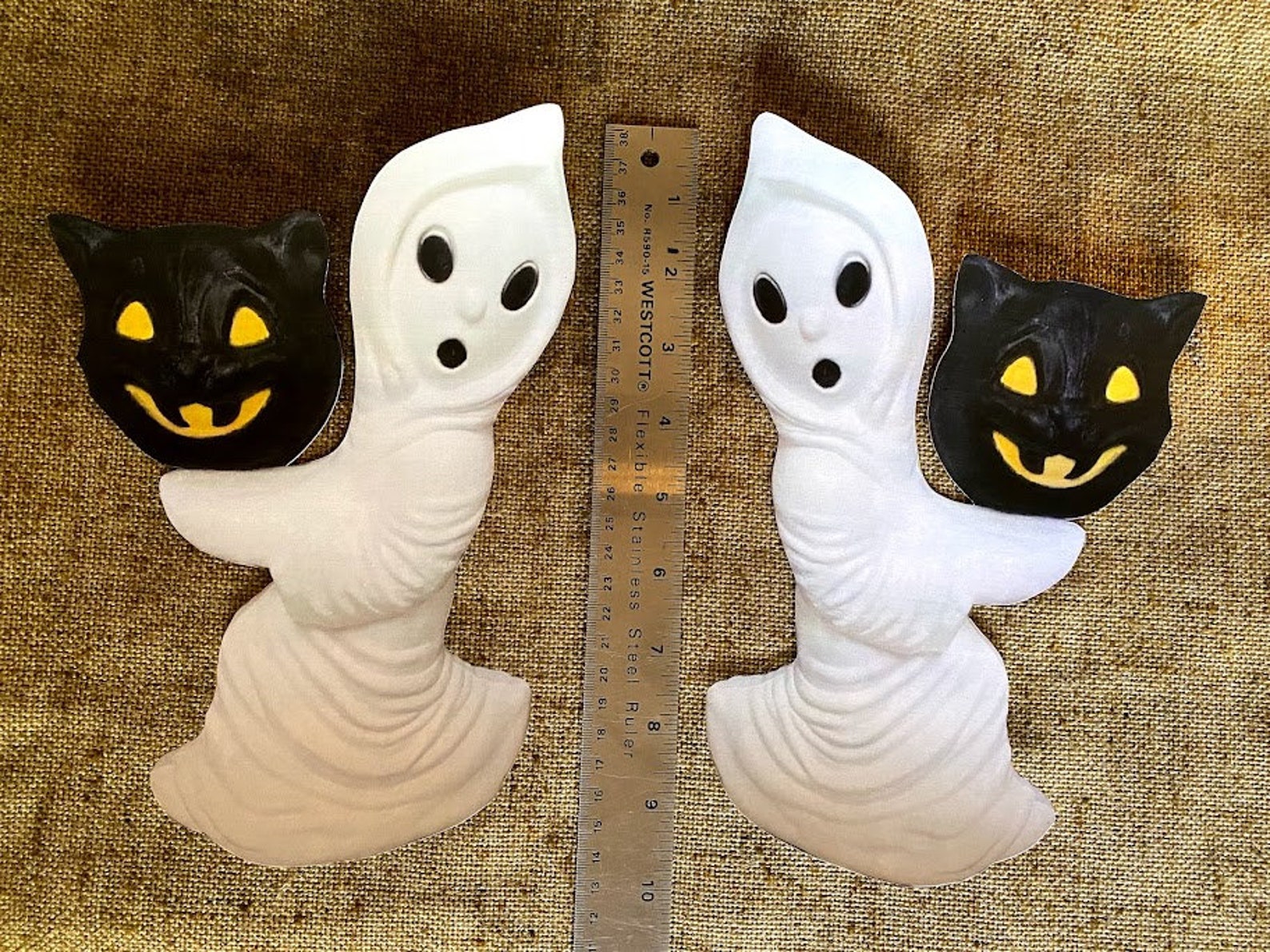 Sizes up to 15" Vintage Style Ghost Holds Black Cat Halloween Hand Cut ...