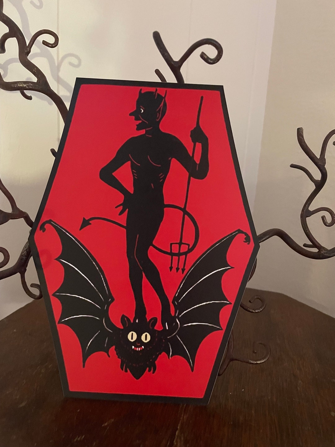 Sizes up to 14 Vintage Style Art Deco Devil With Fork Stands on Bat ...