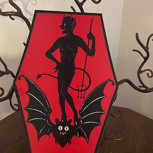 Sizes up to 14 Vintage Style Art Deco Devil With Fork Stands on Bat ...