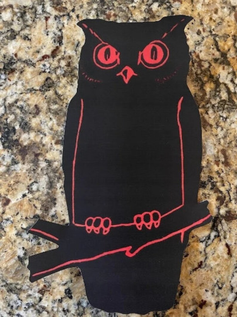 NOW Sizes up to 16" Vintage Style Black and Red Owl on Branch ...
