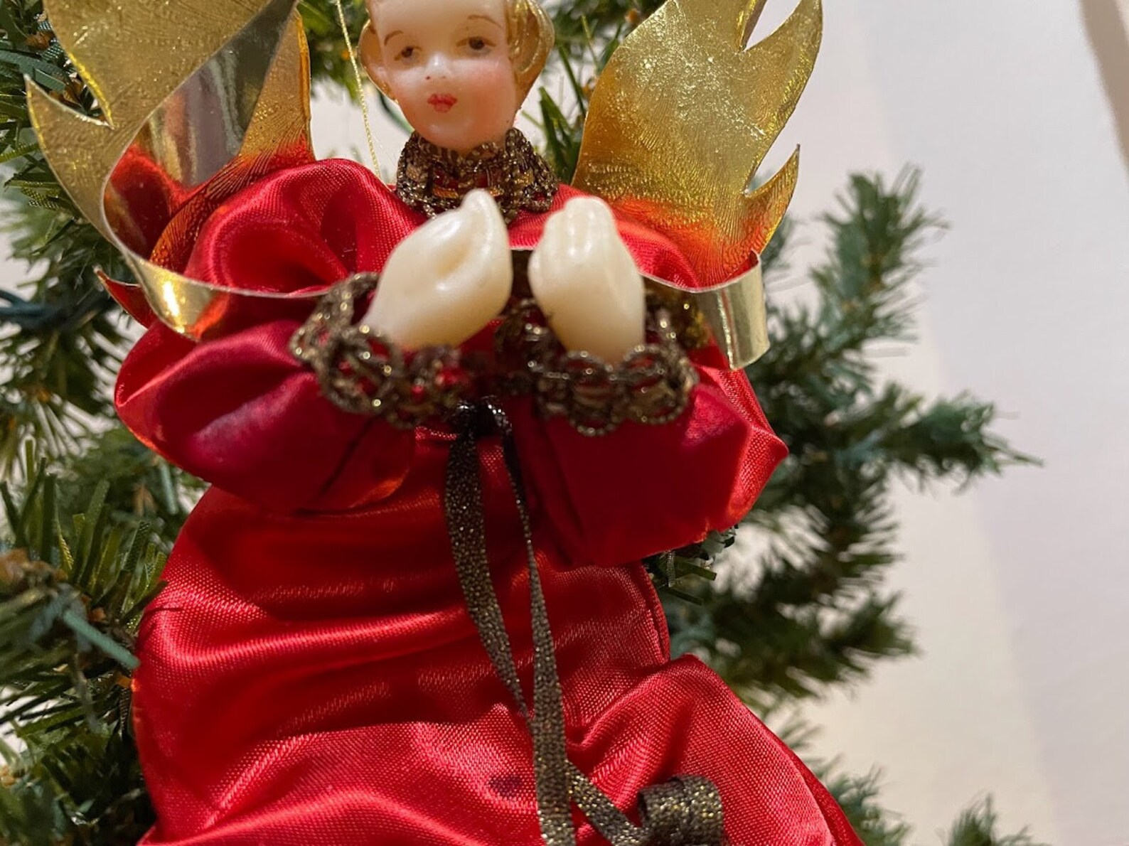 Antique Vintage German Wax Angel Holding Banner Figure, Ornament Satin ...
