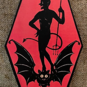 Sizes up to 14" Vintage Style Art Deco Devil With Fork Stands on Bat ...