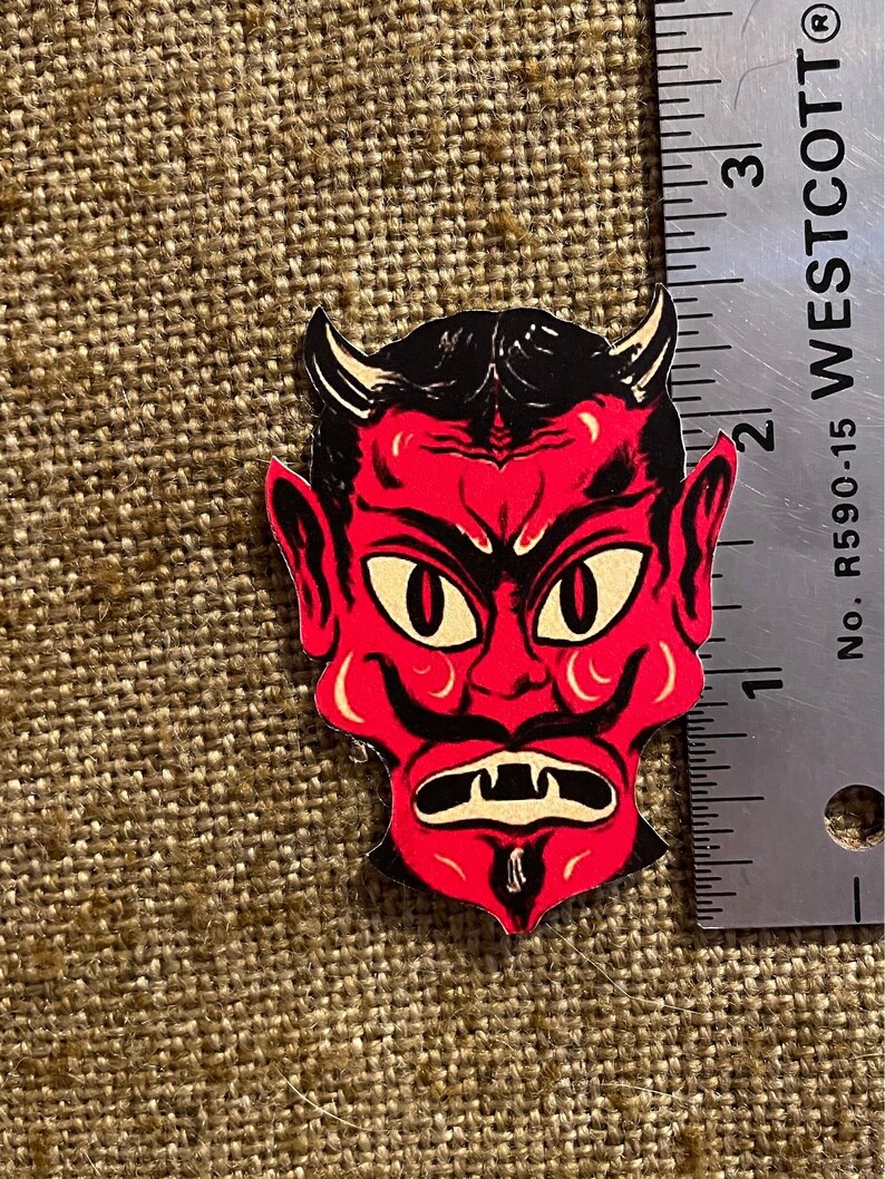 Sizes up to 15" Vintage Style Red Black Devil With Fangs and Mustache ...