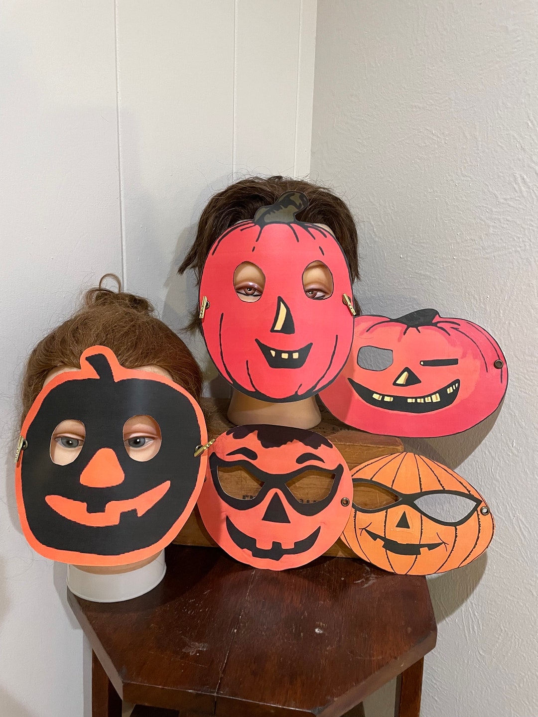 Adult & Kids Vintage Style Happy Smiling Pumpkin Halloween MASK Costume ...