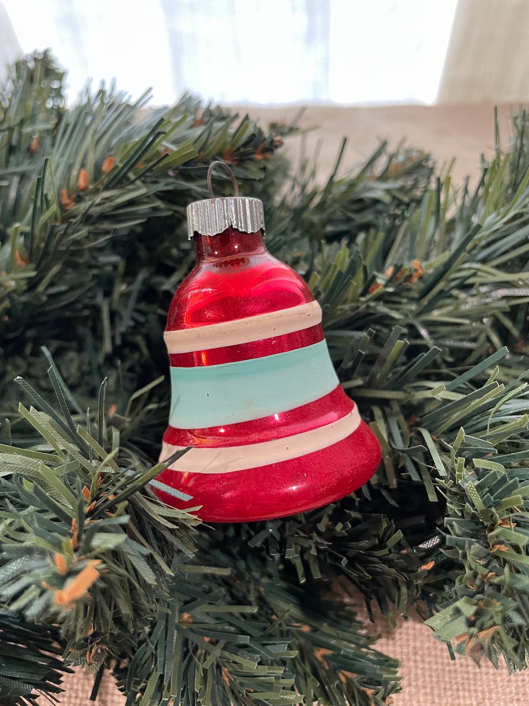 Vintage 2 1/4 Shiny Brite Pink Bell, Hand Painted Light Blue and White ...