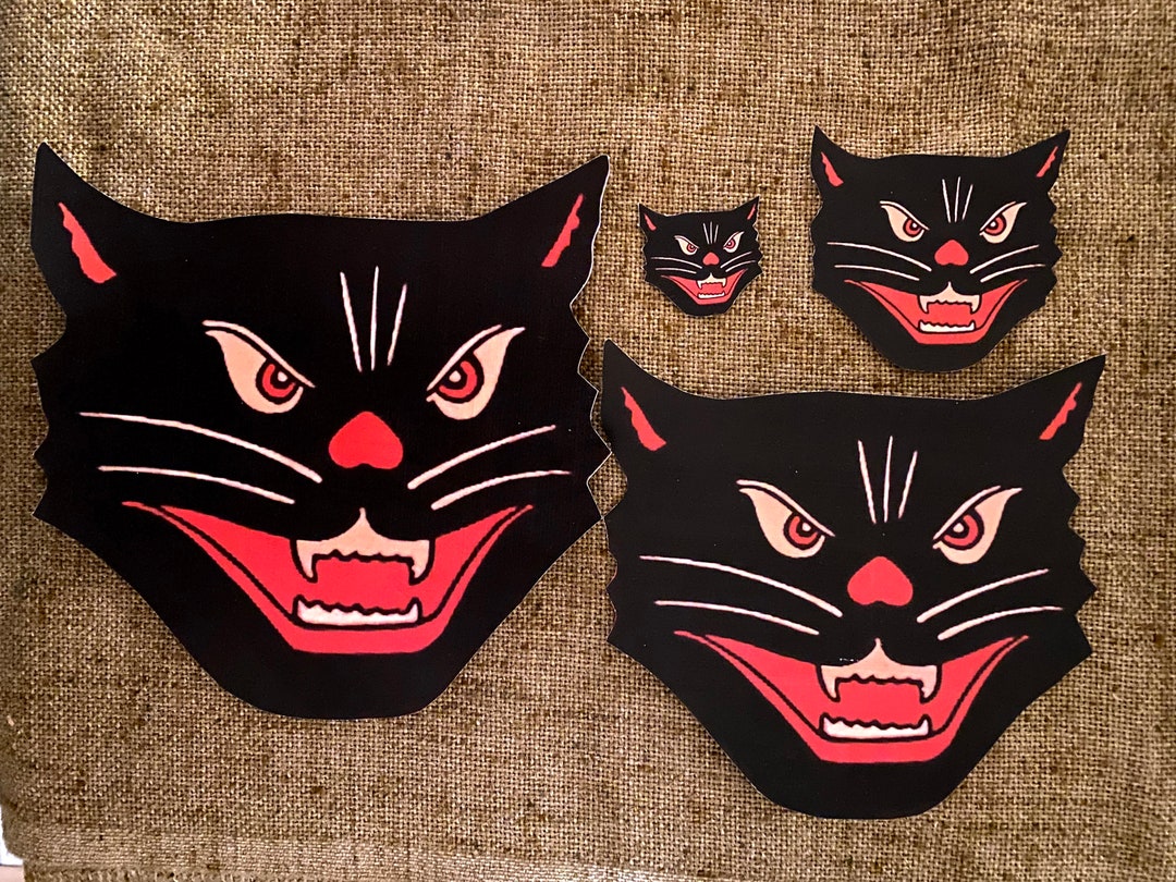 Sizes up to 11" Vintage Style Angry Scowly Black and Red Cat Face ...