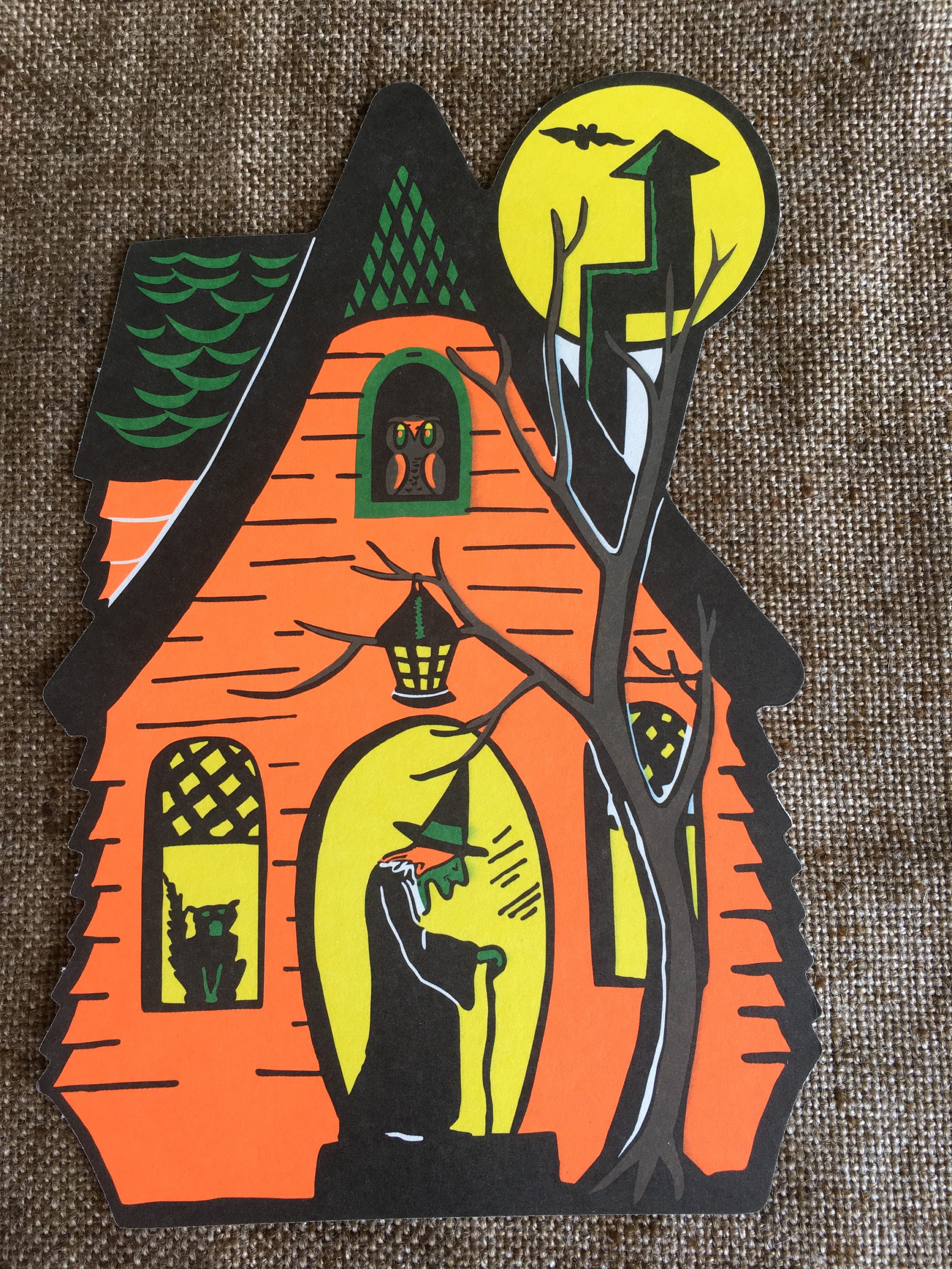 NOS Vintage Style Beistle 2 Sided Cutout Witch in Front of Haunted ...