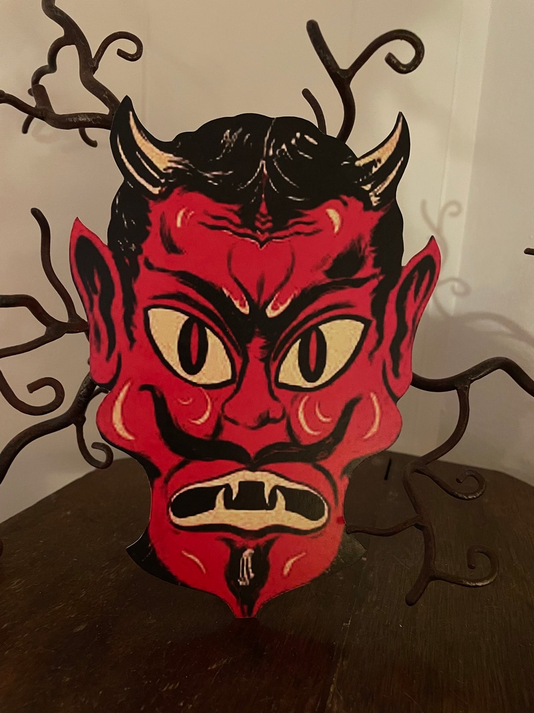 Sizes up to 15" Vintage Style Red Black Devil With Fangs and Mustache ...