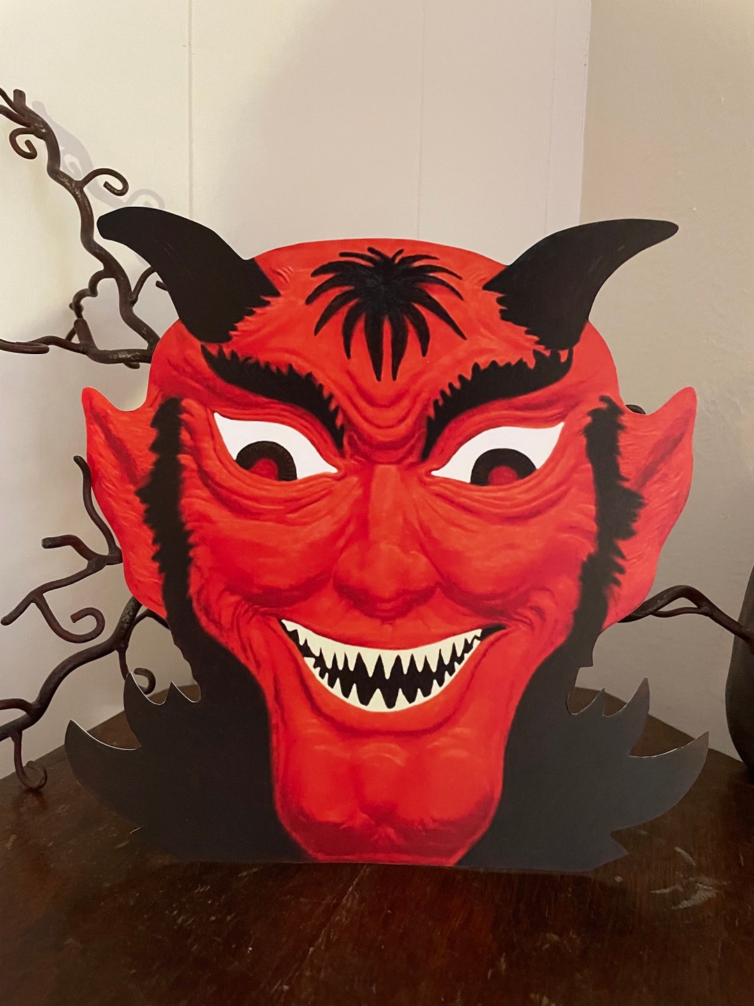 Sizes up to 10" Vintage Style Art Deco Devil Head Face, Red Eyes ...