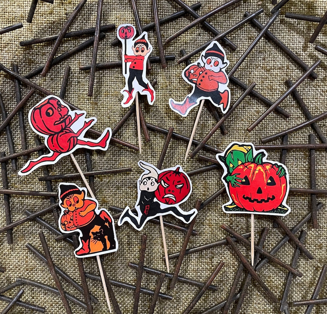 Assorted Vintage Style Goblins Halloween Cupcake Cake Toppers,appetizer ...