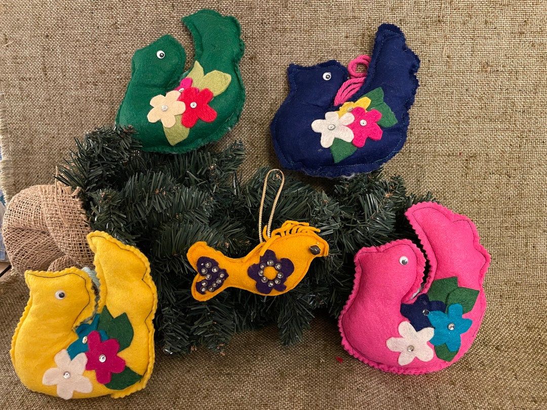 Choice of 5 Vintage 1970's Folk Art Stuffed Felt Partridge Bird With ...