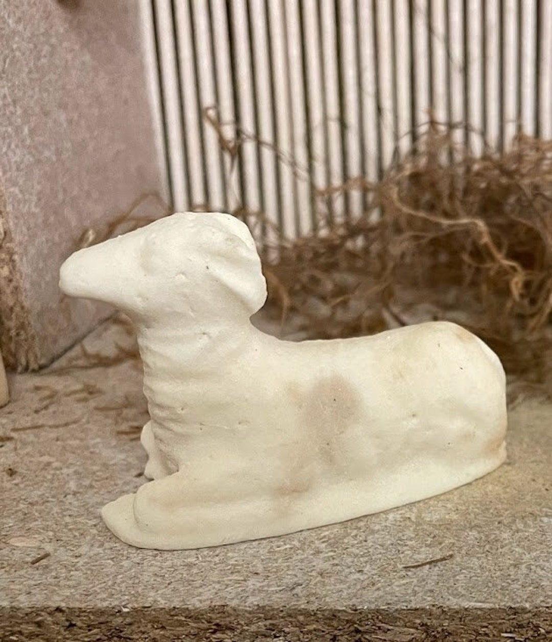 Vintage Chalkware 2 1/2" Long All White Sheep Lamb Easter Christmas ...