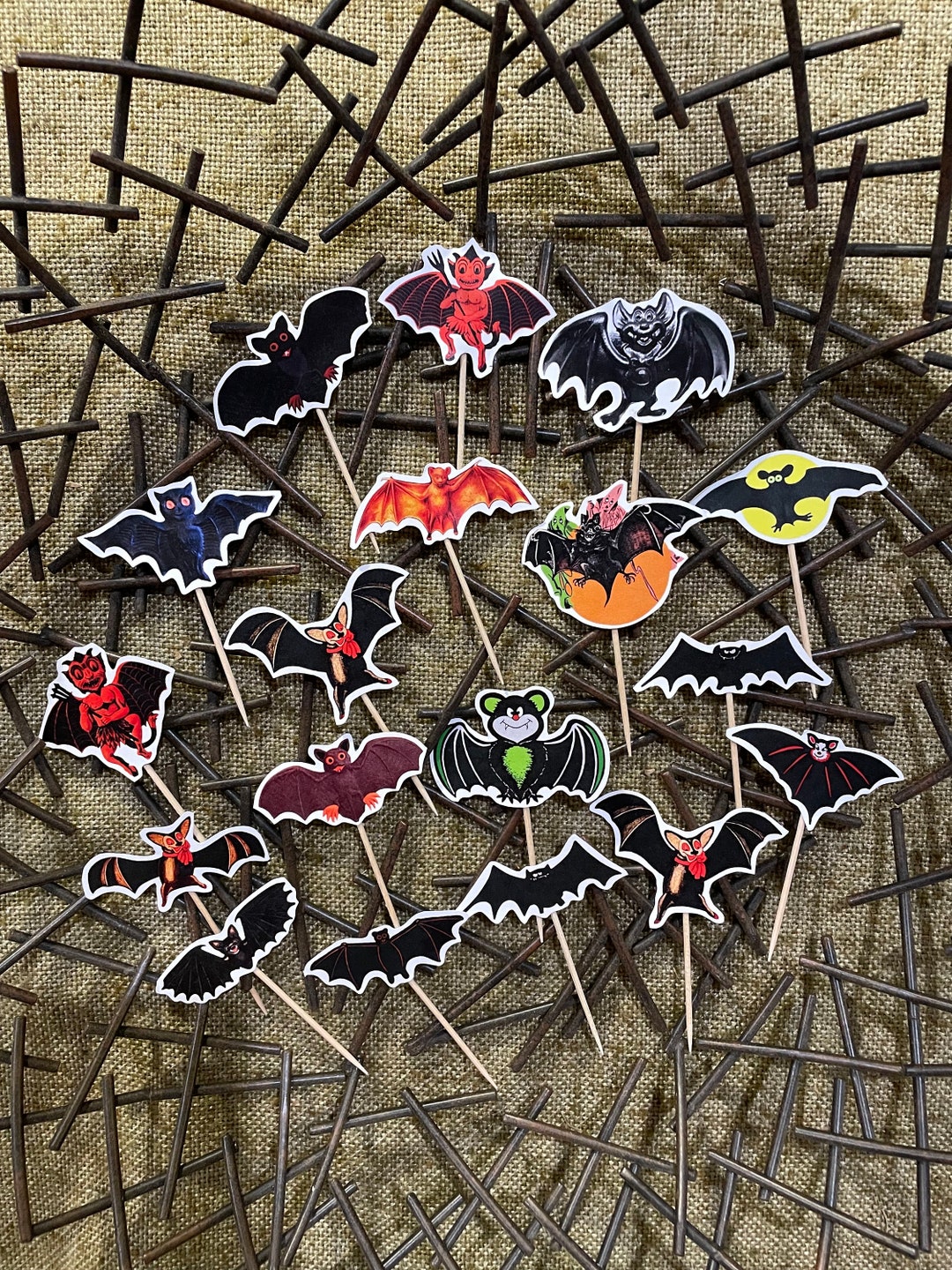 Assorted Vintage Style BATS Halloween Cupcake Cake Toppers,appetizer ...