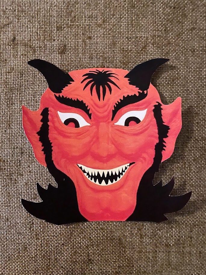Sizes up to 10" Vintage Style Art Deco Devil Head Face, Red Eyes ...