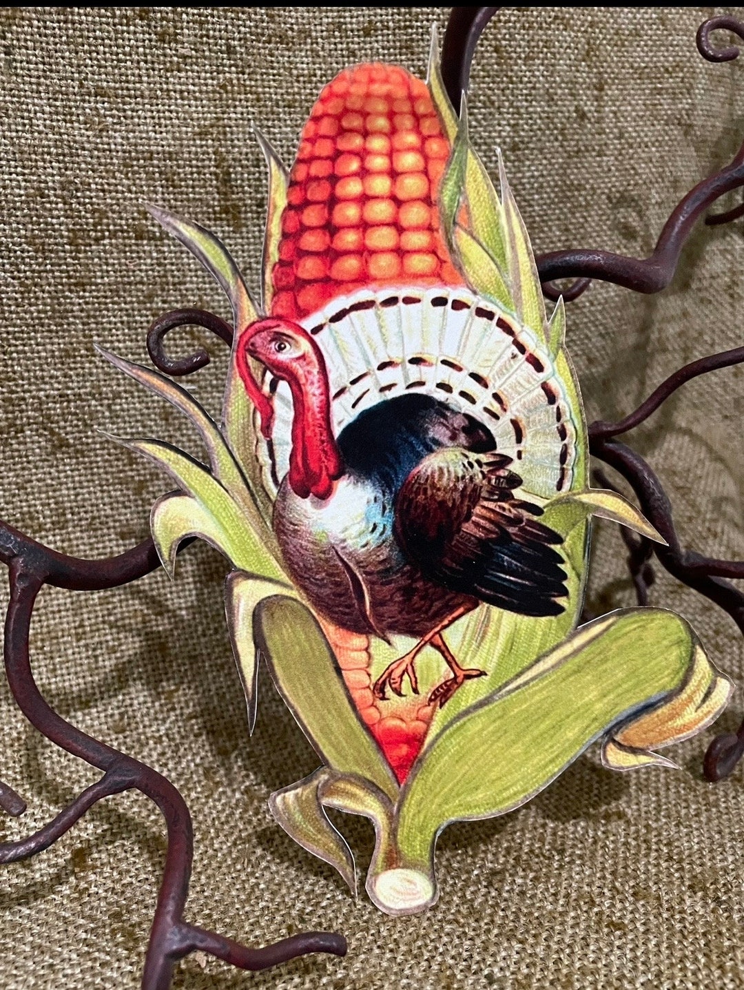 Sizes up to 16" Vintage Style Thanksgiving Turkey in Ear of Harvest ...
