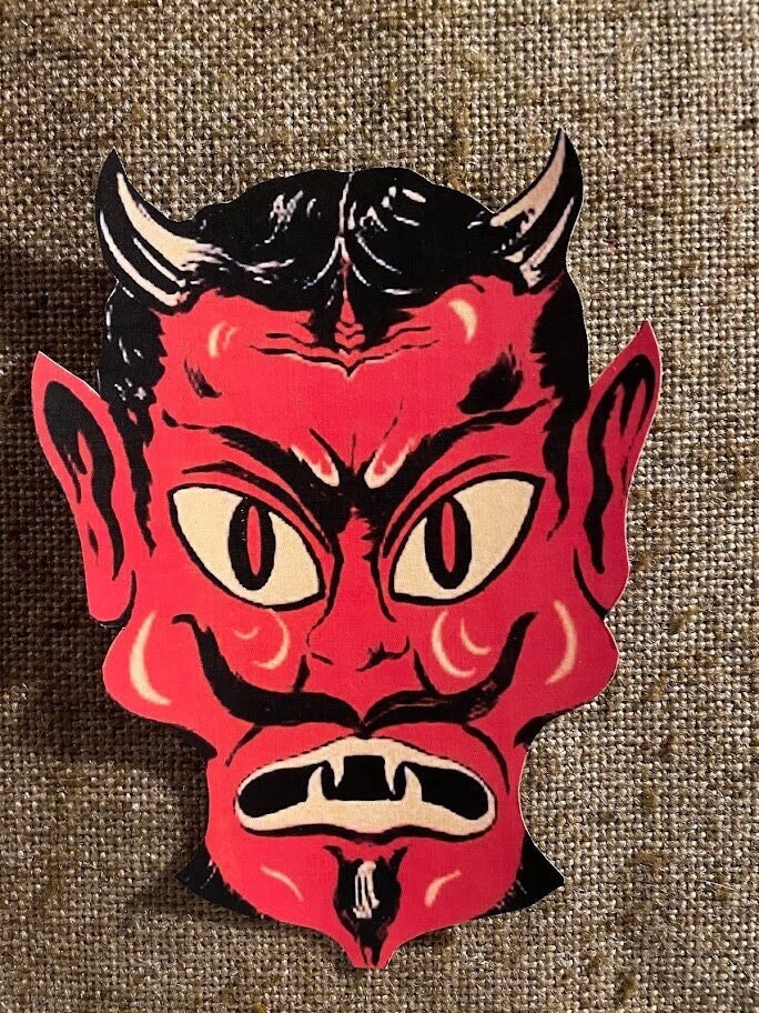 Sizes up to 15" Vintage Style Red Black Devil With Fangs and Mustache ...