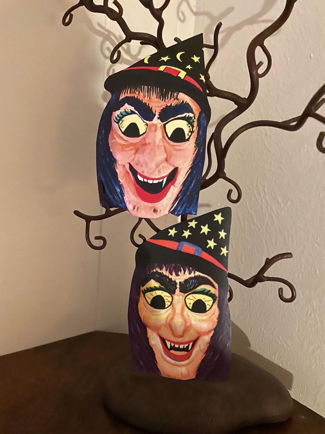 Sizes up to 16" Vintage Style Snaggletooth Witch With Moon Stars Hat ...