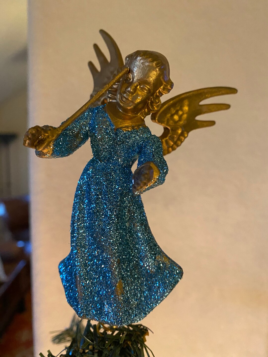 Vintage MCM Mini Feather Tree Topper, Vintage Gold Plastic Angel ...