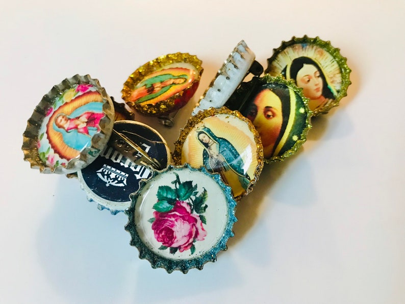 Virgen De Guadalupe Mother Mary Recycled Bottle Cap Pin or Magnet - Etsy