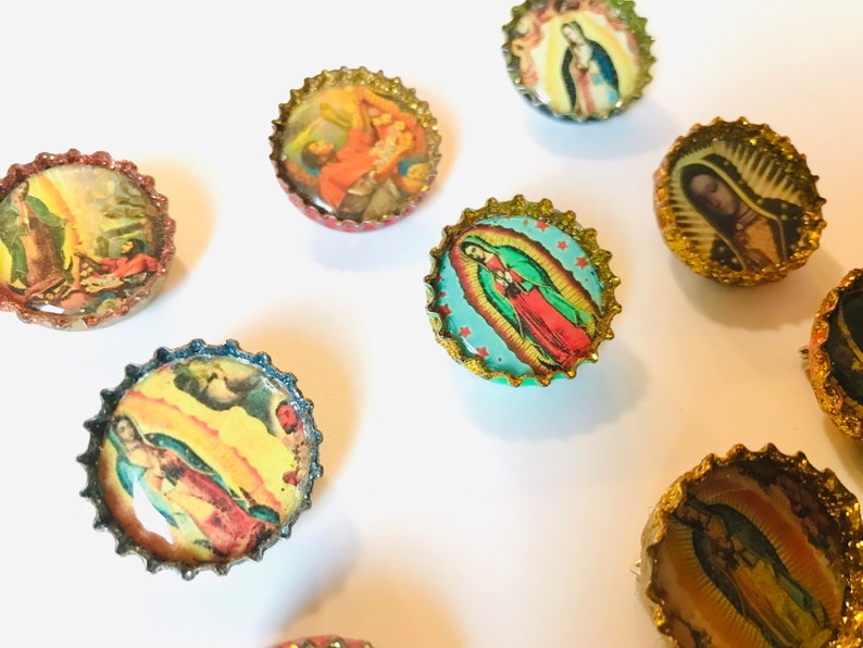 Virgen De Guadalupe Mother Mary Recycled Bottle Cap Pin or Magnet - Etsy