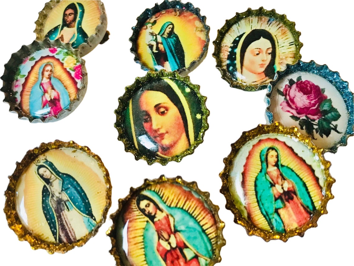 Virgen De Guadalupe Mother Mary Recycled Bottle Cap Pin or Magnet - Etsy
