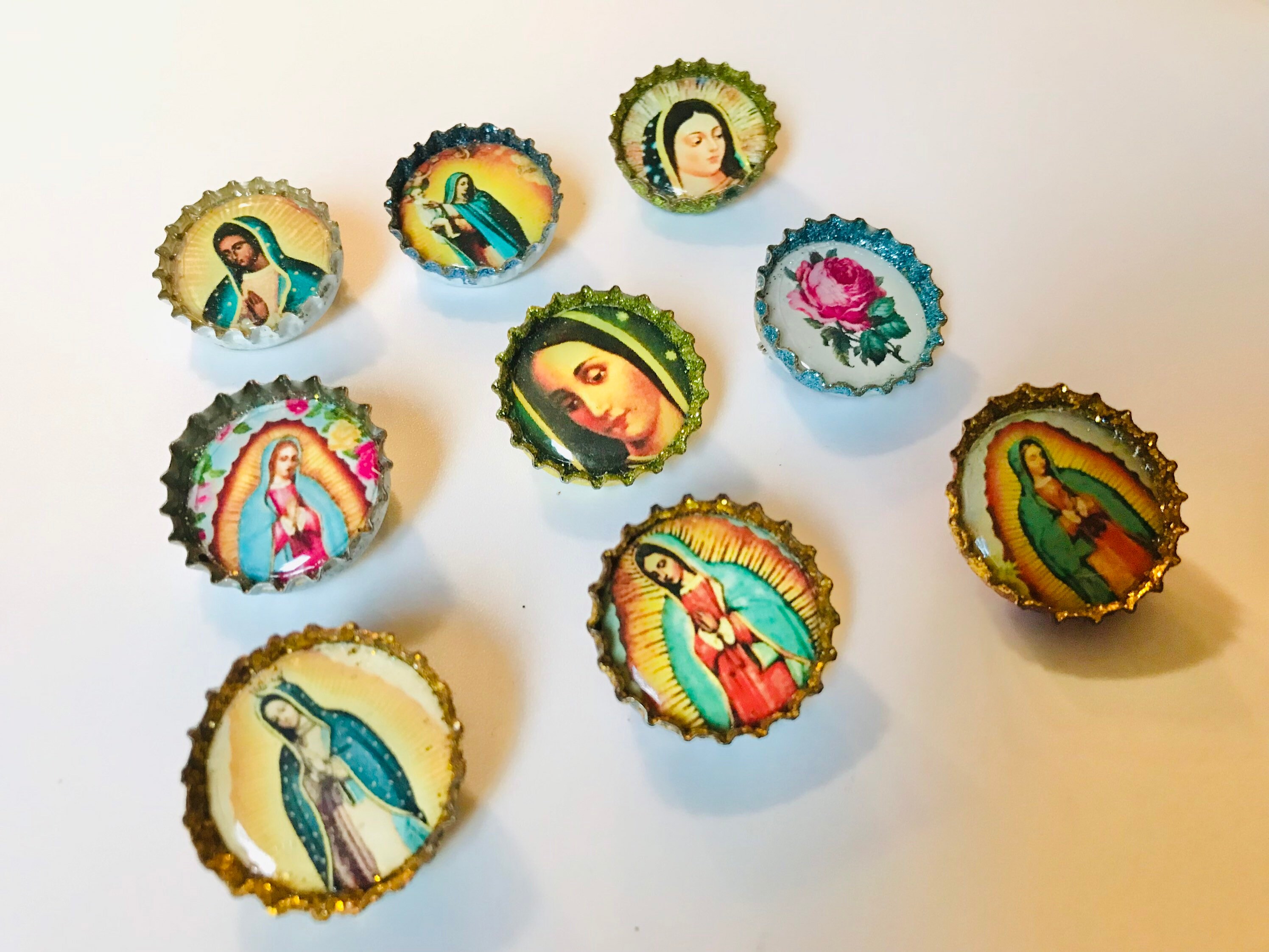 Virgen De Guadalupe Mother Mary Recycled Bottle Cap Pin or Magnet - Etsy