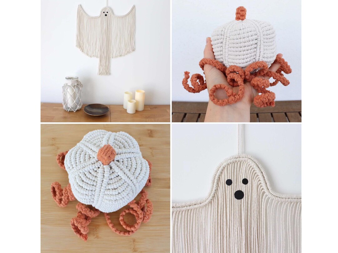 MACRAME PATTERNS / Halloween Bundle = Ghost + Pumpkin / Macrame ...