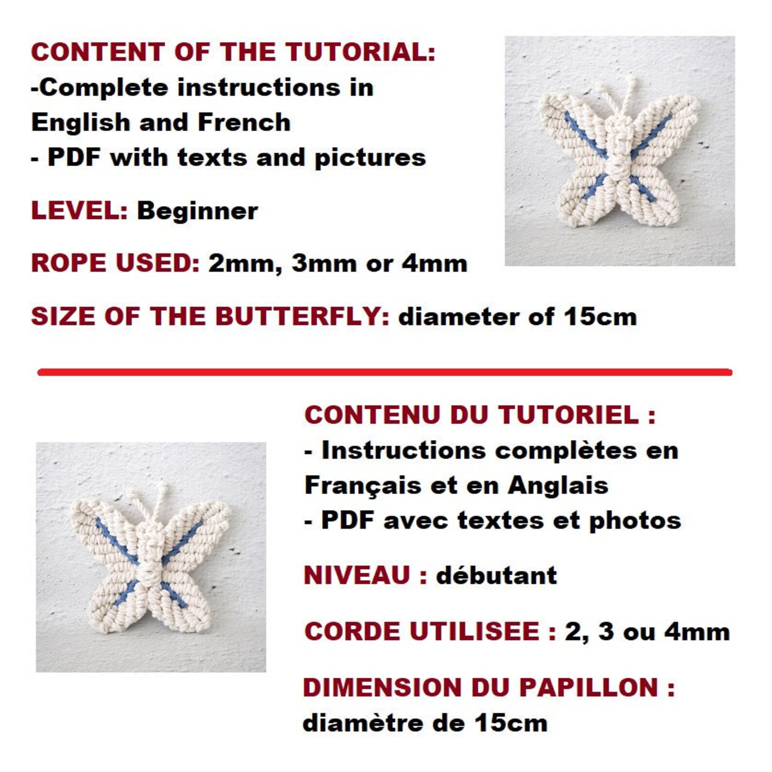 MACRAME PATTERN / 3D Butterfly / Insect / Animal / DIY / Pdf / Macrame ...