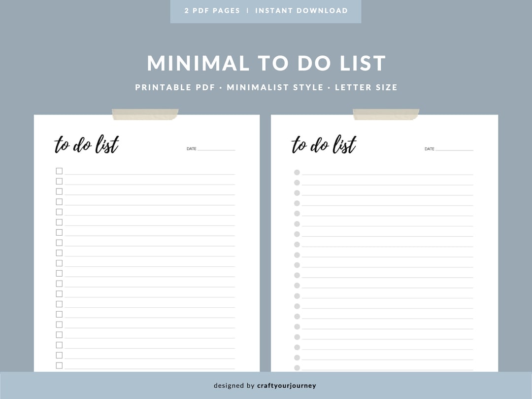 Minimal to Do List Printable Planner Instant Download PDF - Etsy