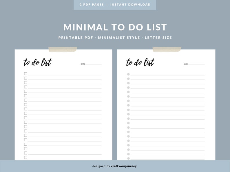 Minimal to Do List Printable Planner Instant Download PDF - Etsy