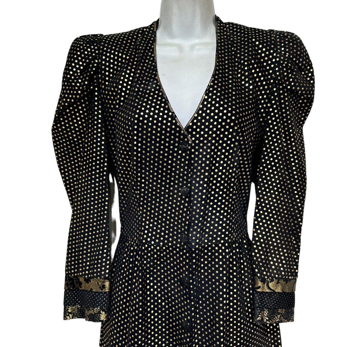 Gossamer Wings Black Gold Polka Dot Snap Button Leather Dress Handmade ...