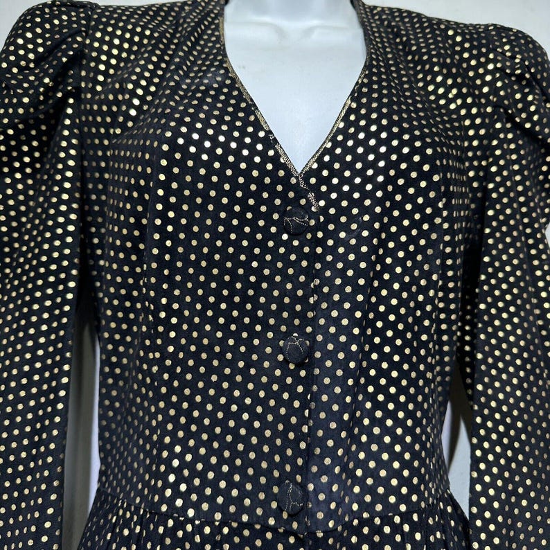 Gossamer Wings Black Gold Polka Dot Snap Button Leather Dress Handmade ...
