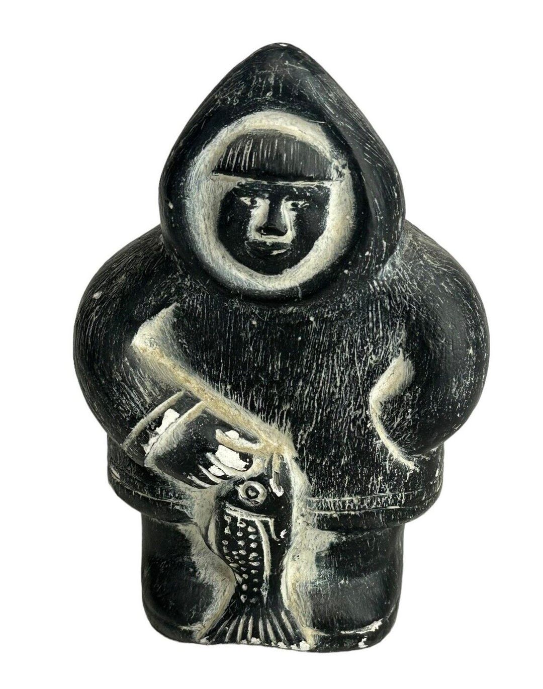 Inuit Eskimo With Fish Stoneware Figure Sculpture Cabin Outdoors Rustic ...
