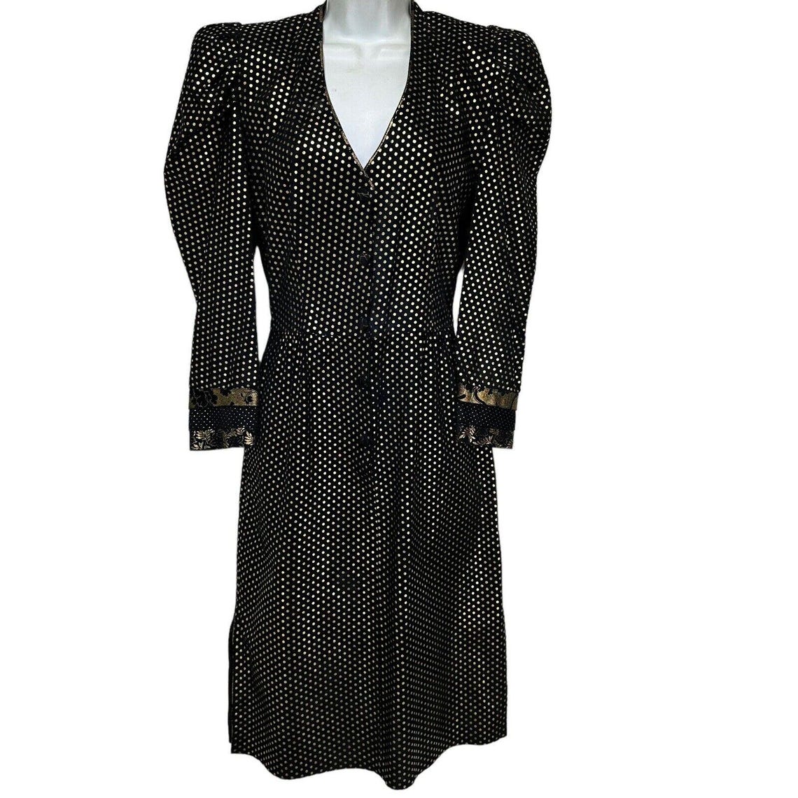 Gossamer Wings Black Gold Polka Dot Snap Button Leather Dress Handmade ...